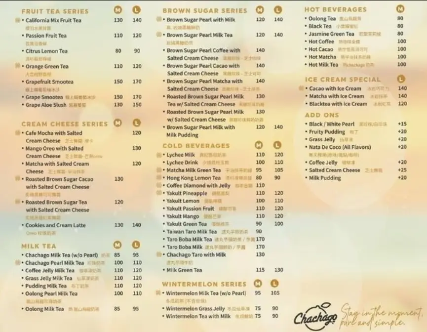 Chachago Philippines Menu Prices 2025